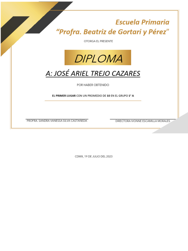 Diploma de Primer Lugar Escolar | PDF