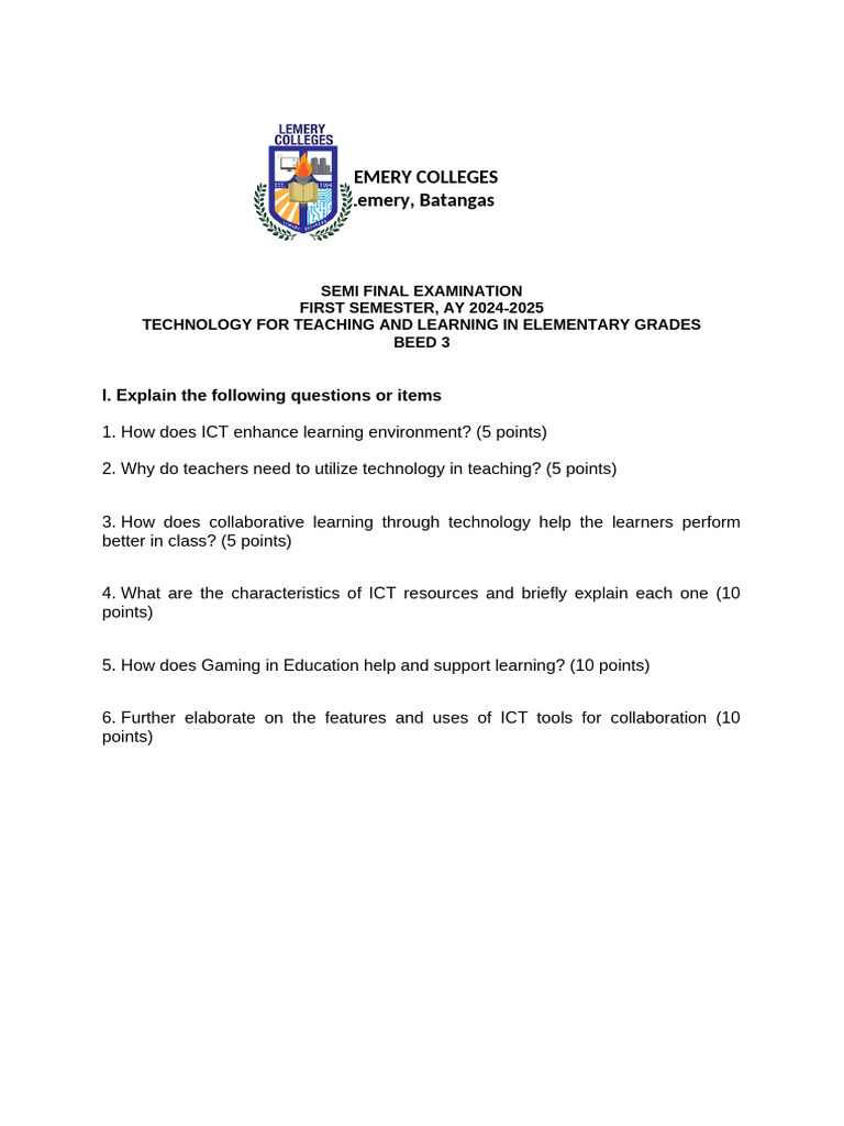 Semi Final Examination | PDF