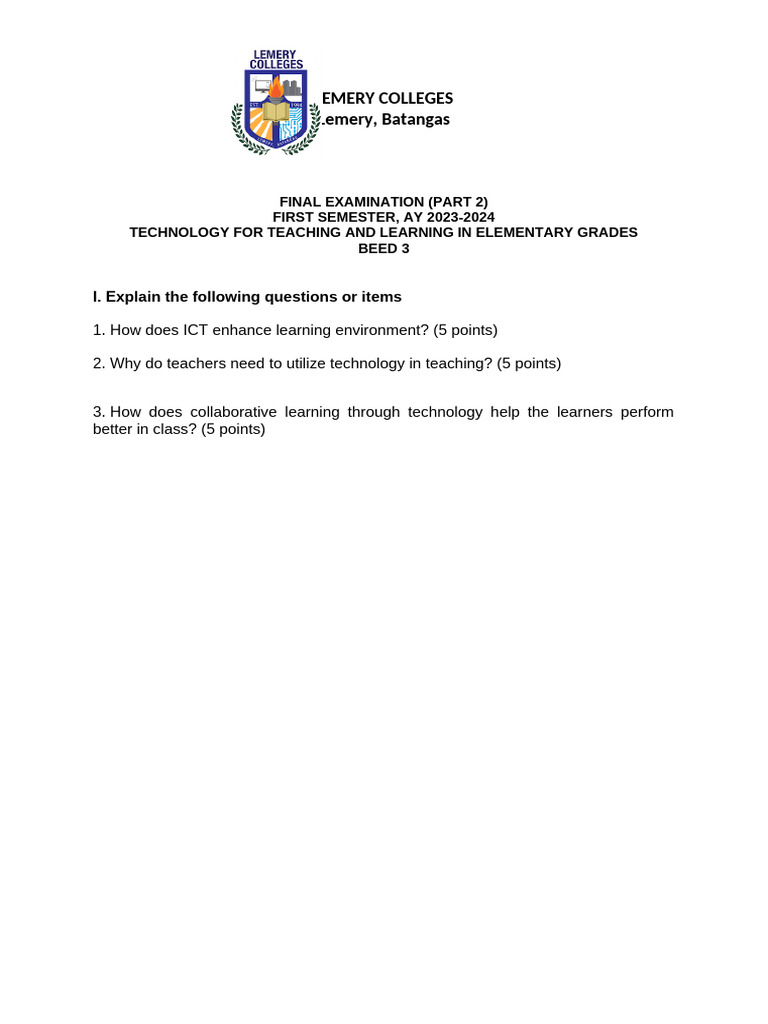 Final Examination Part 2 | PDF