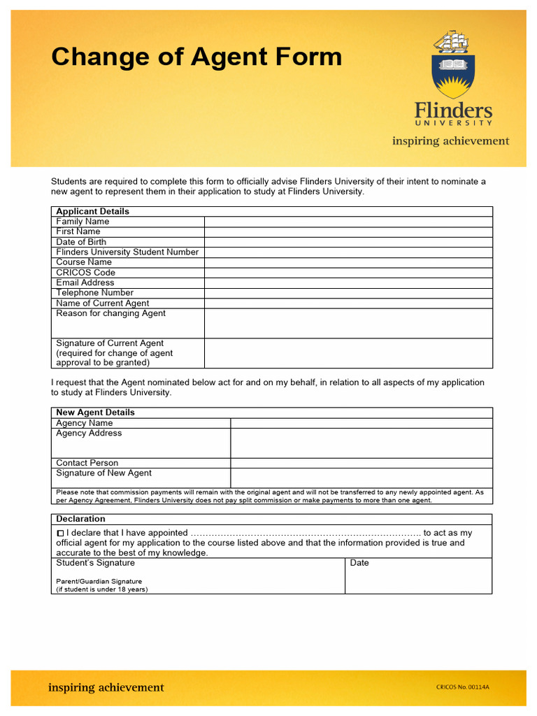 Change of Agent Form for Students | PDF