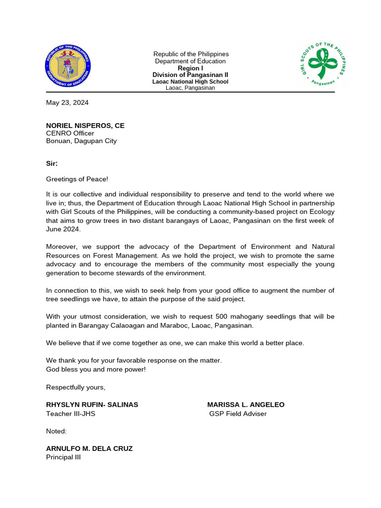 NURSERY LETTER TO CENRO AND LGU GSP LETTER | PDF