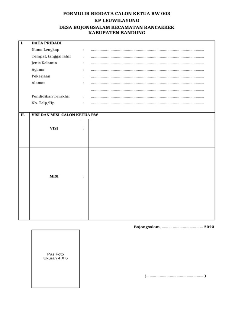 Form Pendaftaran Calon Ketua RW | PDF