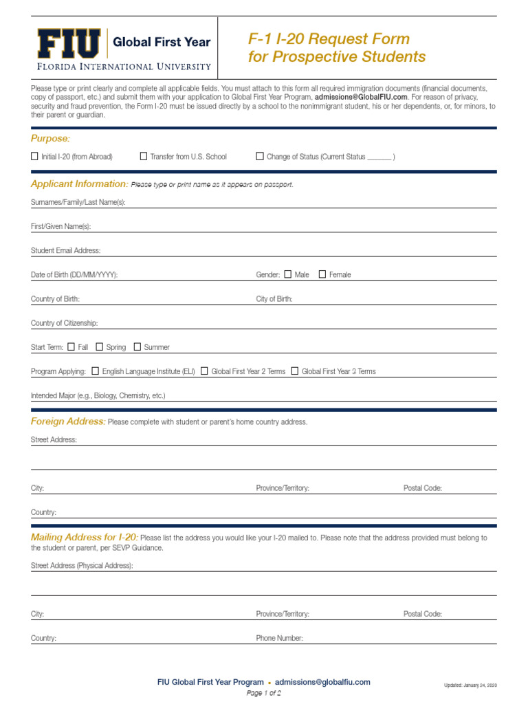 FIU I-20 Request Form for Students | PDF | Mail | Cultural Globalization