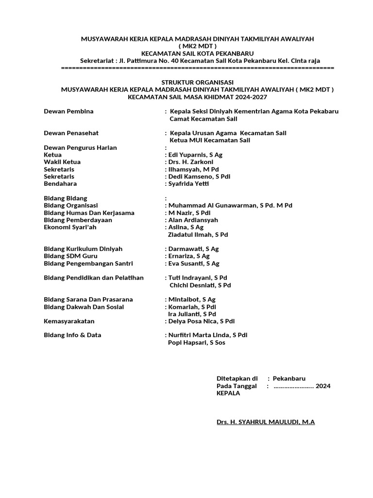 Pengurus MK2 MDT Kec. Sail 2 | PDF