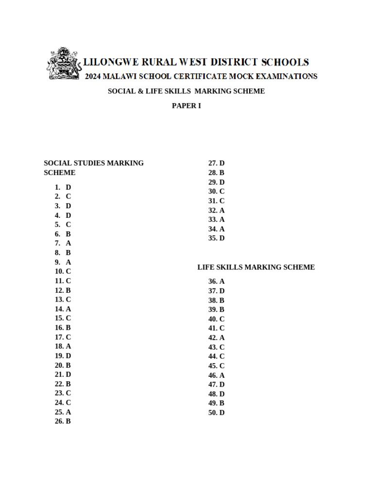 2024 LLRW Social & Life Marking Scheme Paper 1 | PDF