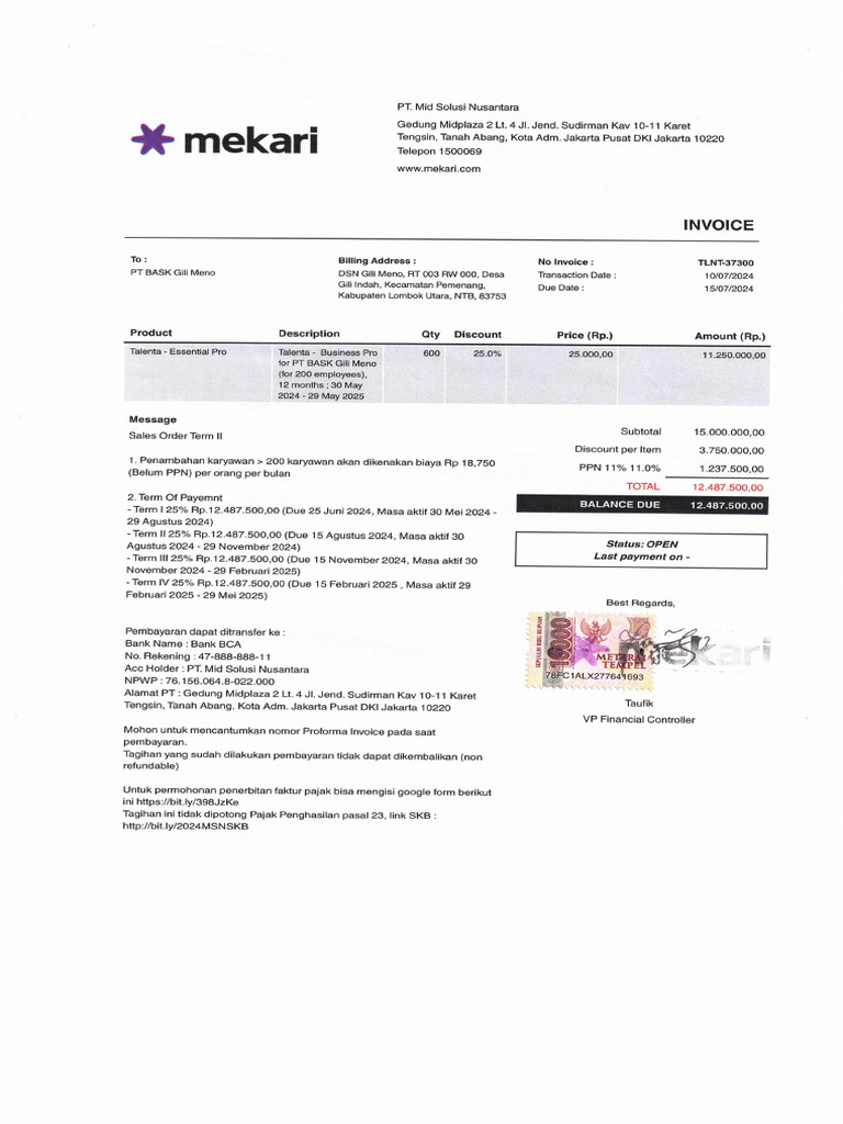 Invoice Mekari Pt. Mid Solution | PDF