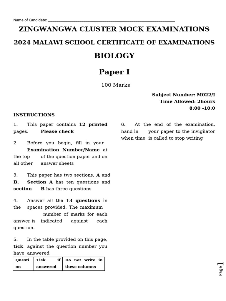 BIO Paper I Final | PDF | Biology
