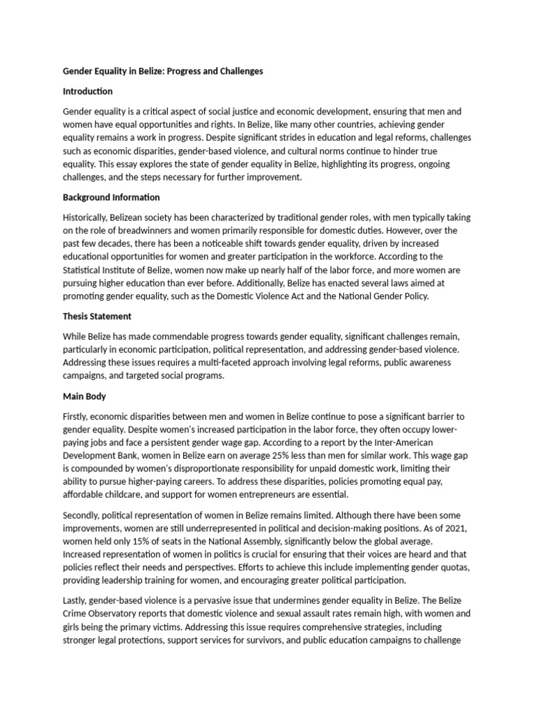 Gender Equality in Belize | PDF | Gender Studies | Gender Equality