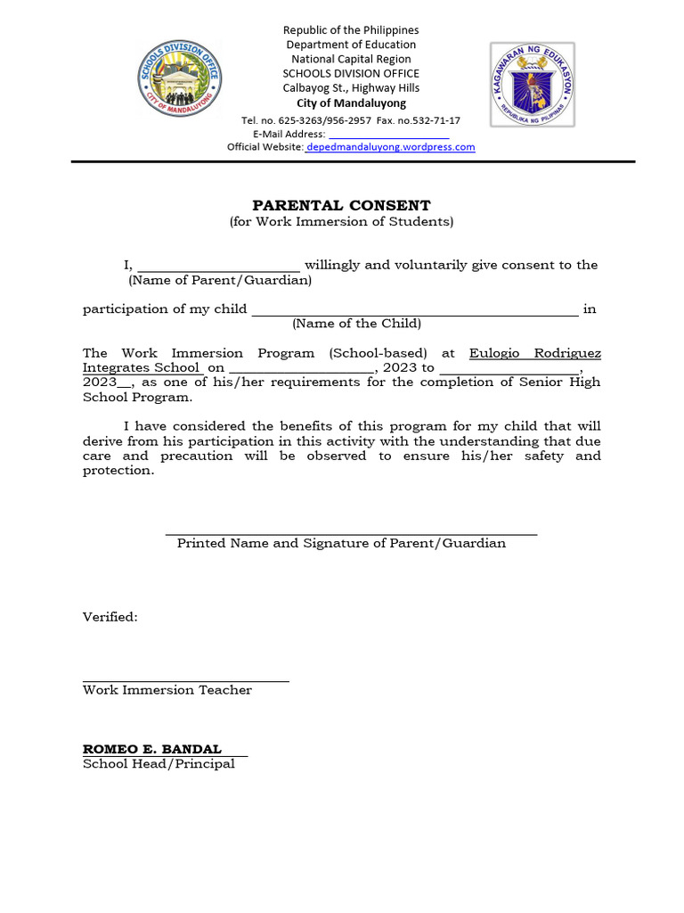 PARENTAL-CONSENT-for-WORK-IMMERSION | PDF