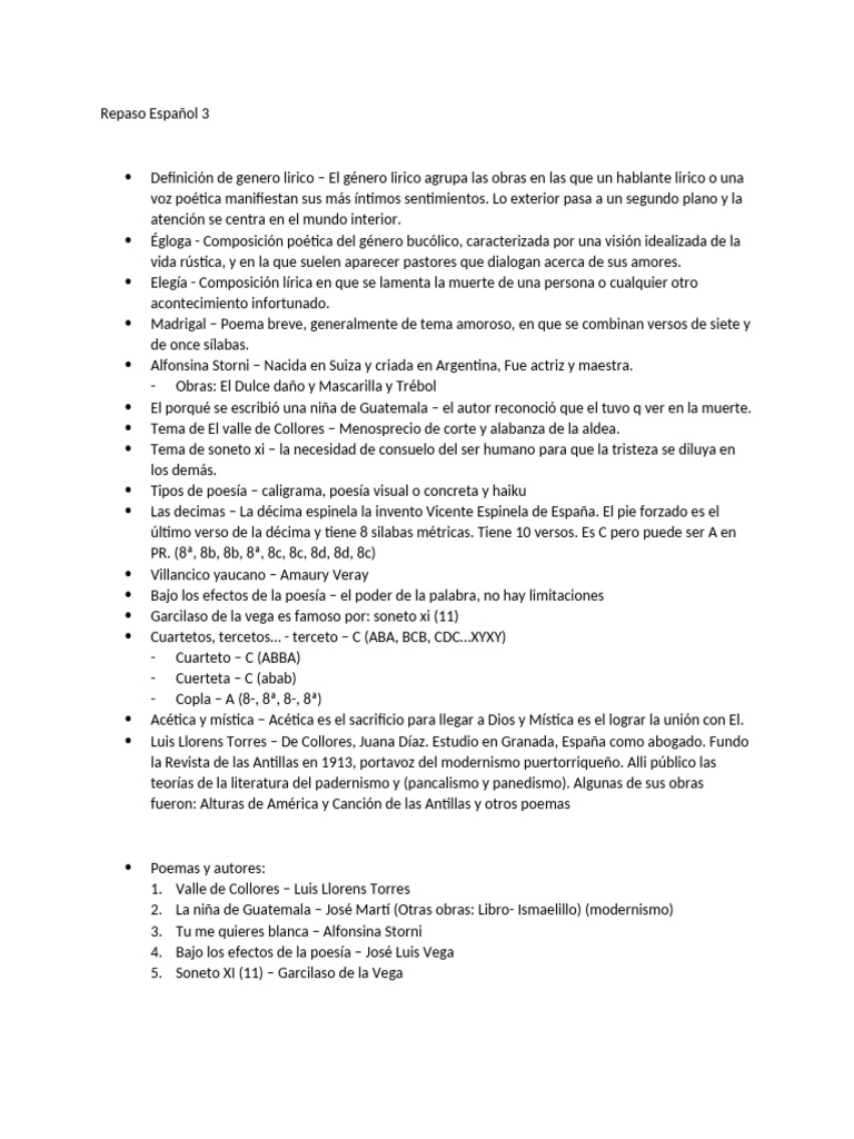 Repaso Español 3 | PDF | Poesía | Sonetos
