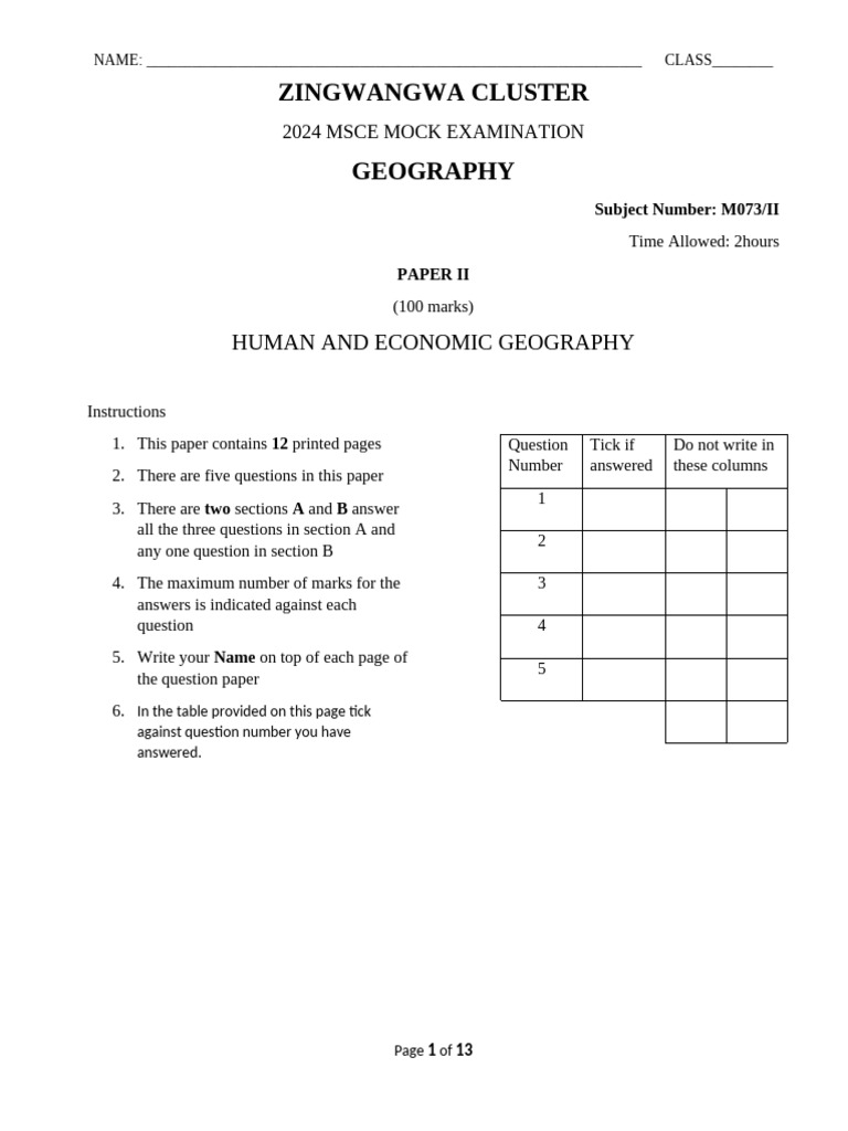 2024 Geography Mock Exam Paper II | PDF | Natural Environment | Nature