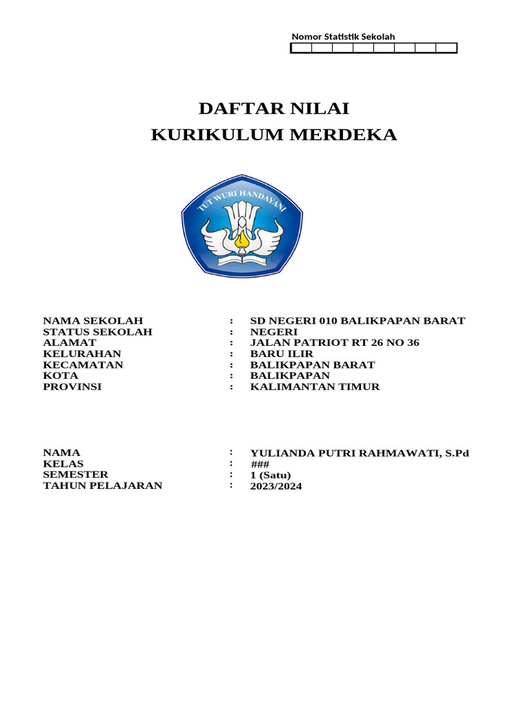 Daftar Nilai Kelas 1 Rev 1 | PDF