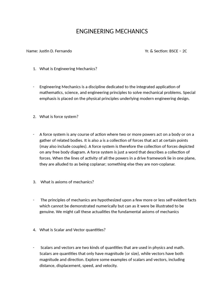Engineering Mechanics | PDF | Euclidean Vector | Force