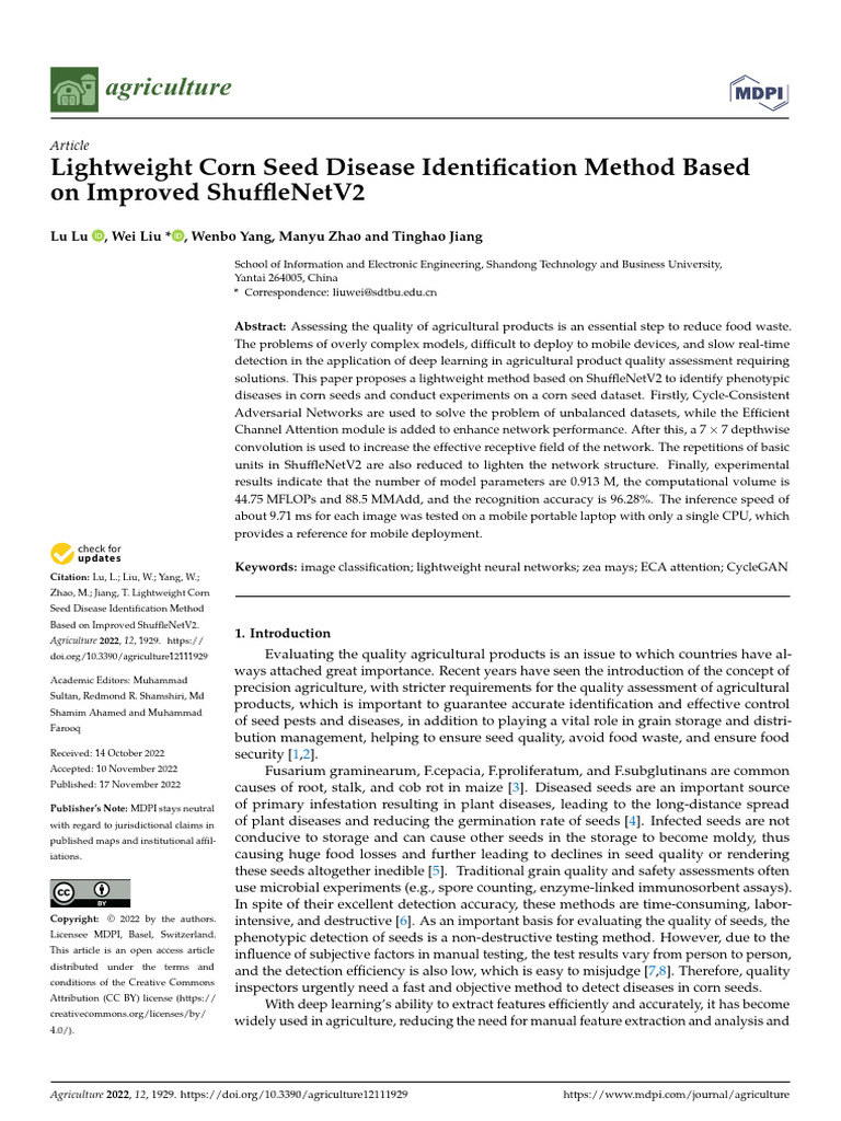 2022 - Lightweight Corn Seed Disease Identification Method Based On ...