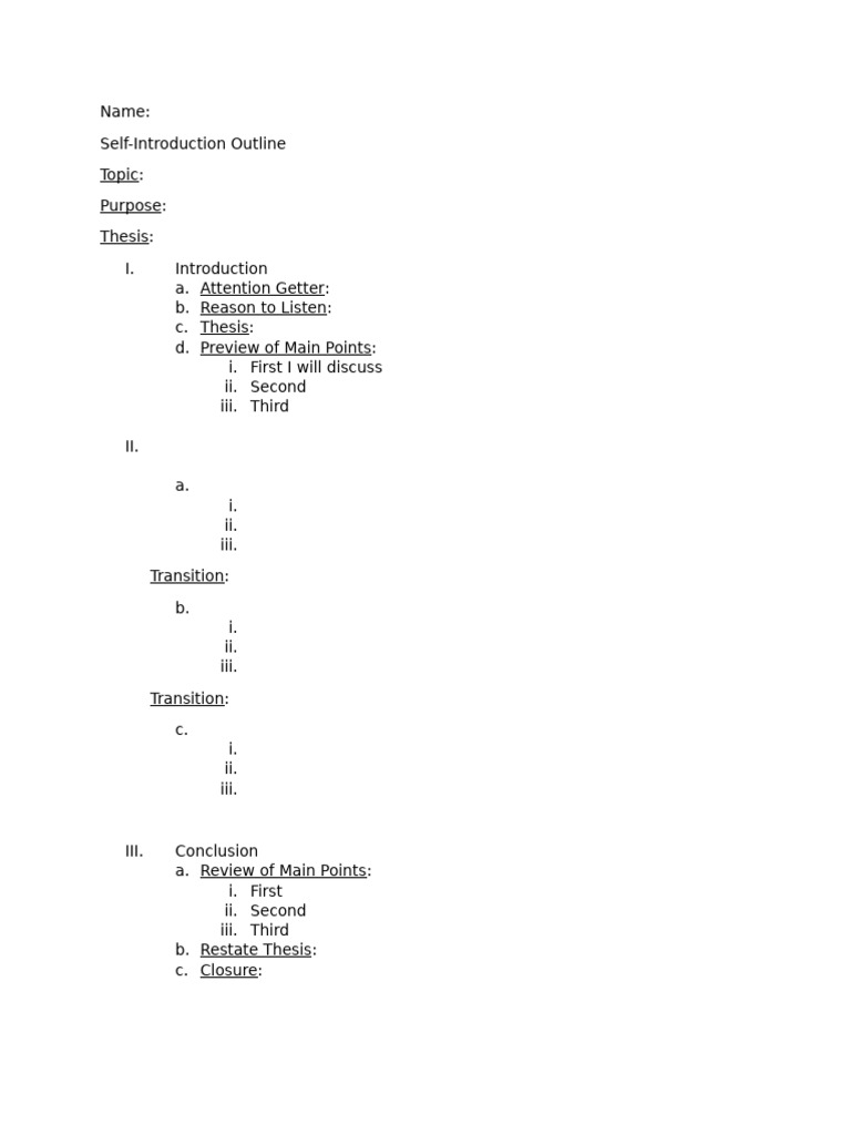 Self-Introduction Outline Template | PDF