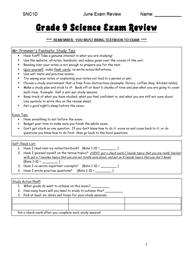 SNC1D Exam Review 2015 | PDF | Atoms | Chemical Elements