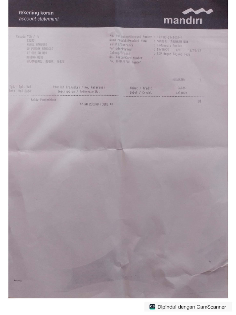 Hal Depan Buku Tabungan | PDF