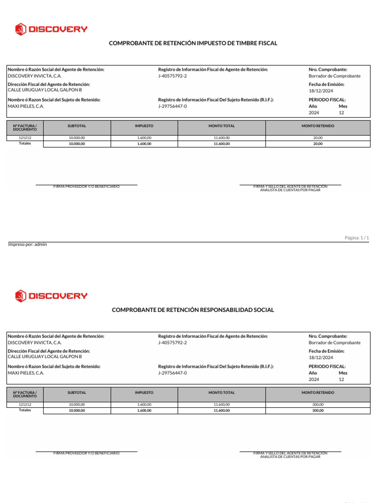 Ejemplo Comprobante de Retención | PDF | Impuestos
