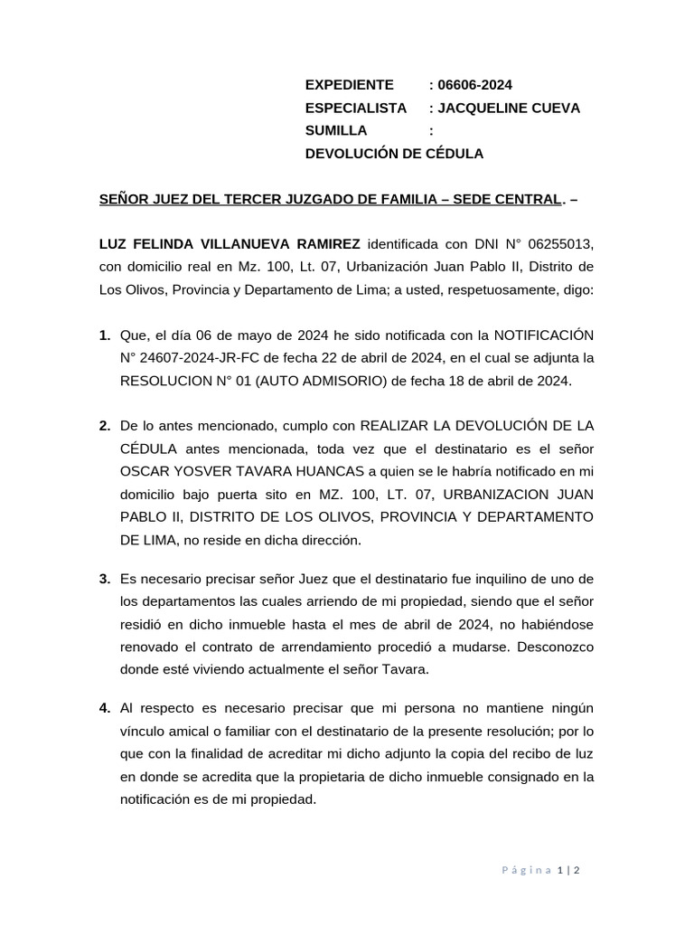 DEVOLUCION DE CEDULA - LUZ FELINDA (1) | PDF | Documento de identidad