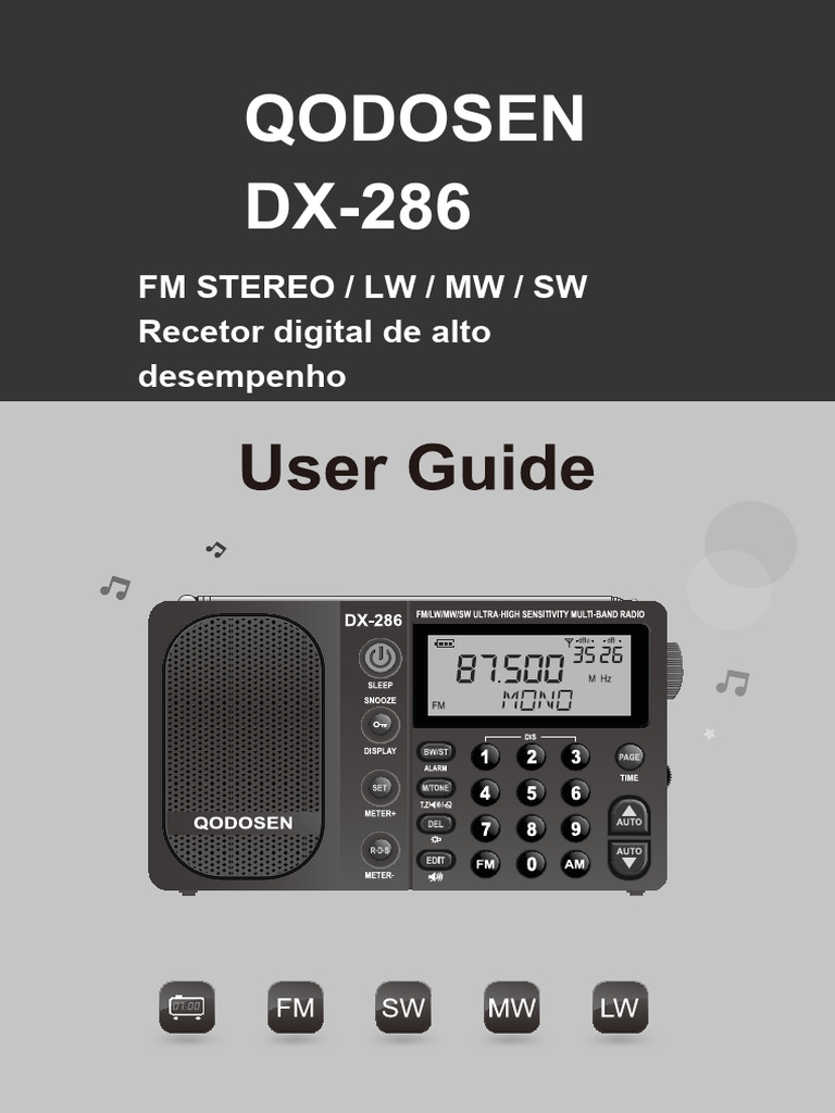 Manual Radio Qodosen DX-286 (Português) | PDF | Fones de ouvido | Rádio