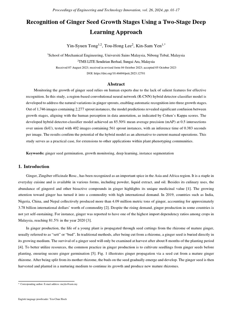 2024 - Recognition of Ginger Seed Growth Stages Using A Two-Stage Deep ...