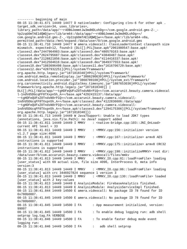 Com.accarunit.beauty.camera.videocall Logcat | PDF | Computing | Software