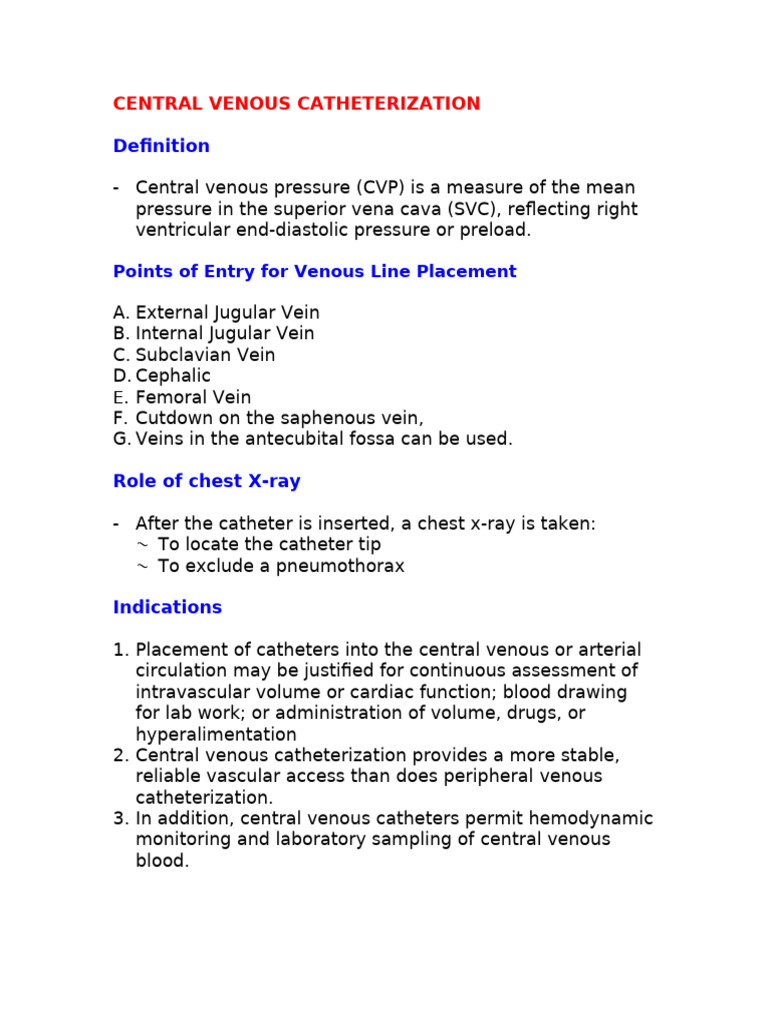 Central Venous Catheterization Guide | PDF | Vein | Catheter