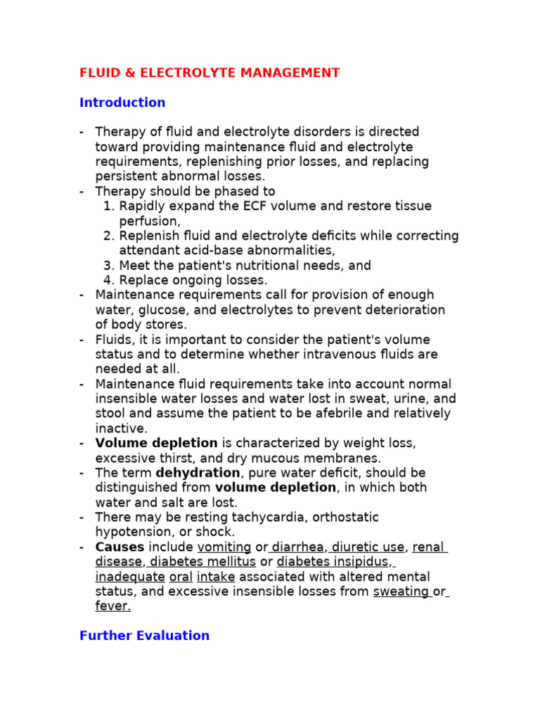 Fluid - Electrolyte Management | PDF | Dehydration | Electrolyte