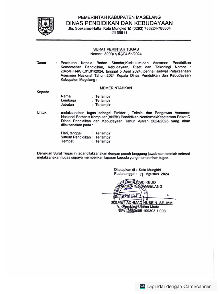 Surat Tugas Pengawas Anbk 24 | PDF