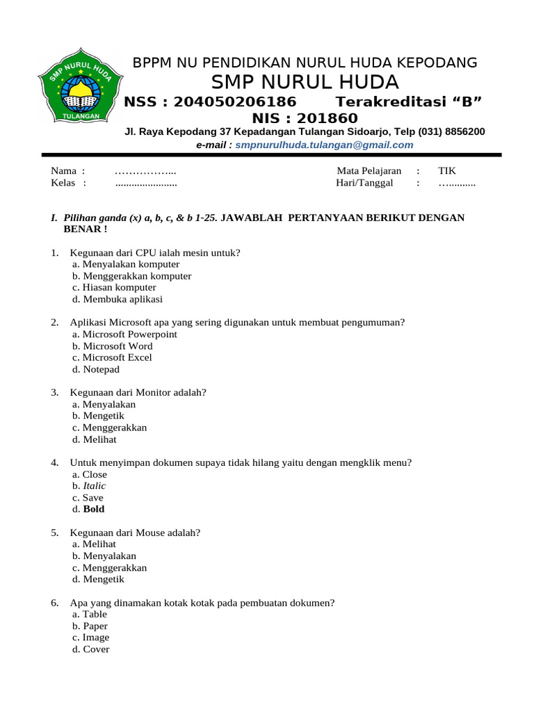 SAS TIK Kls 1-2 P. Alim Fix | PDF