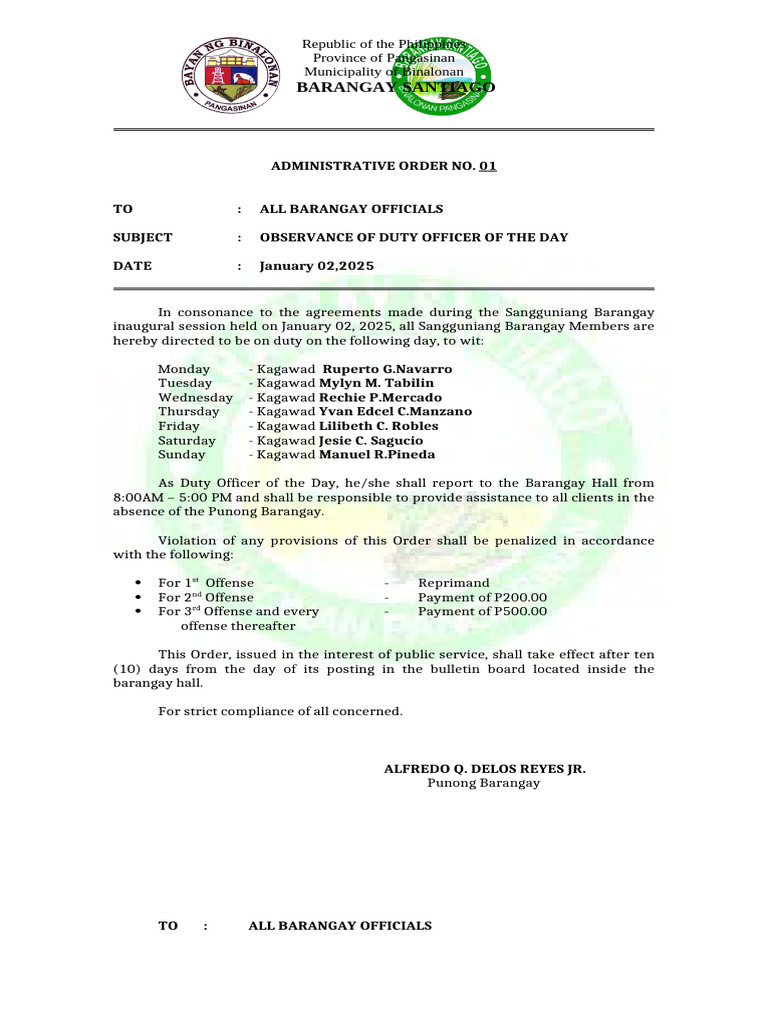 Binalonan Barangay Orders and Appointments | PDF | Government | Justice