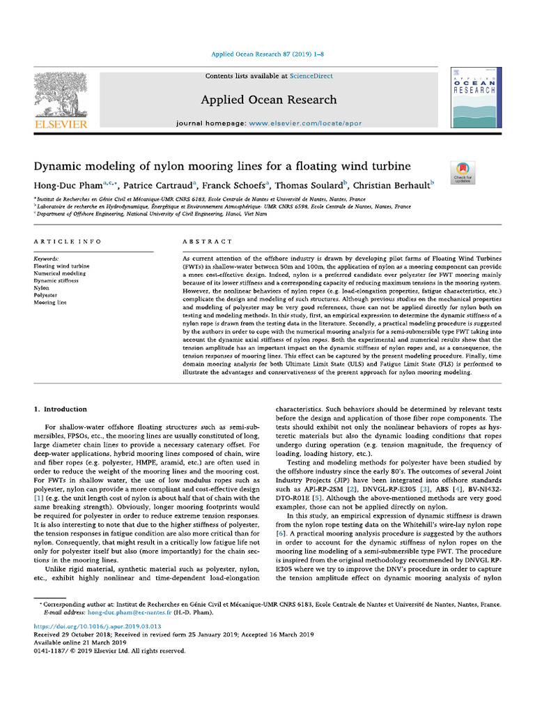 Dynamic Modeling Of Nylon Mooring Lines For A Floating Wind Turbine Pdf