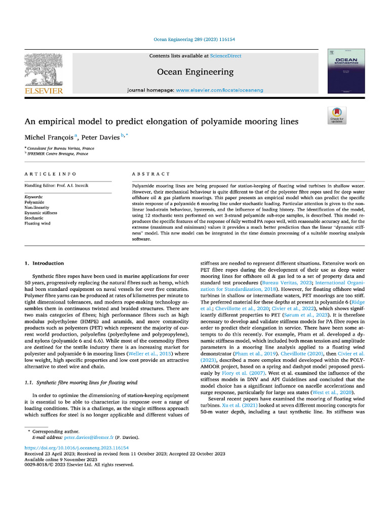 An Empirical Model To Predict Elongation of Polyamide Mooring Lines | PDF