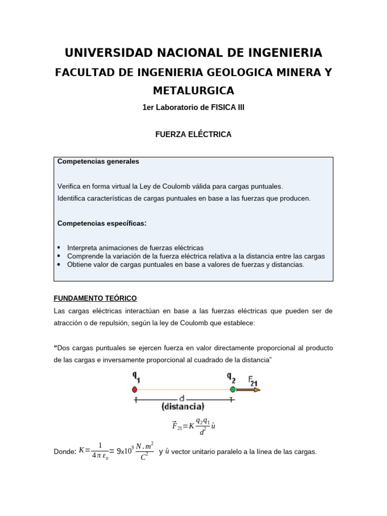 Lab1 - Fuerza Electrica | PDF | Fuerza | Vector Euclidiano