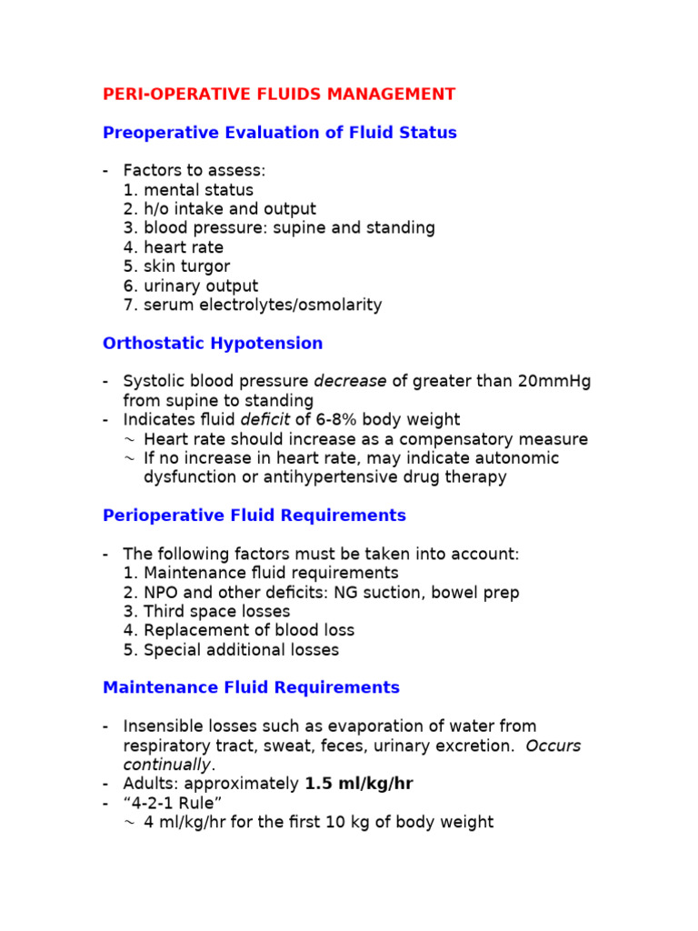 Peri-Operative Fluids Management | PDF | Blood Pressure | Dehydration