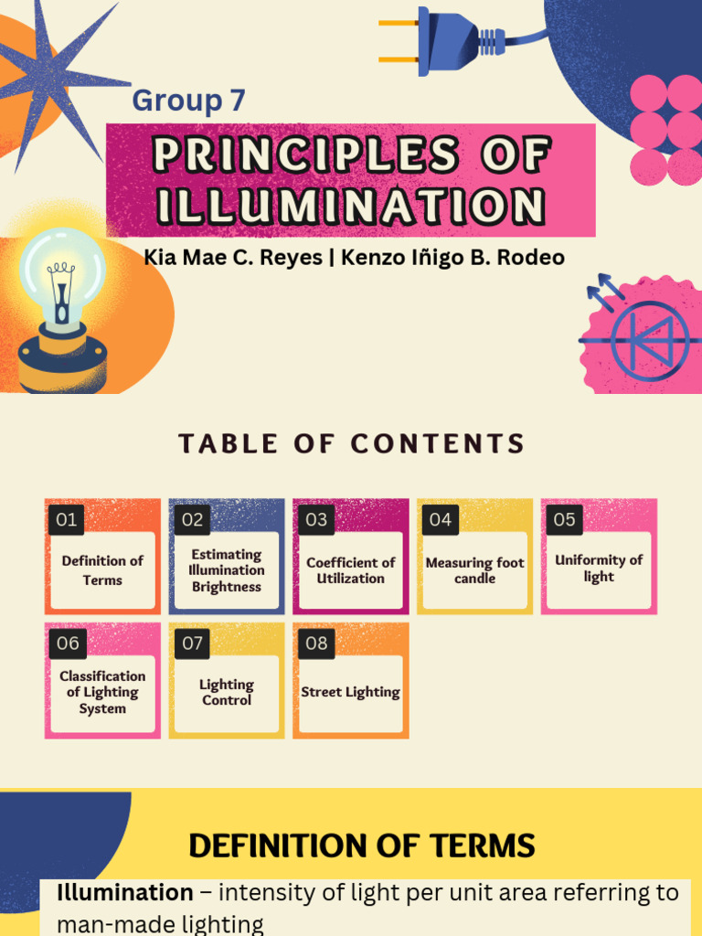 Group 7 - Principles of Illumination | PDF | Lighting | Street Light