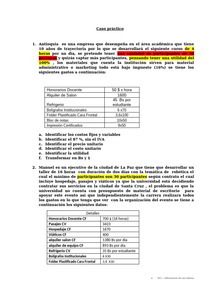 Caso práctico costos-Presupuesto | PDF | Presupuesto