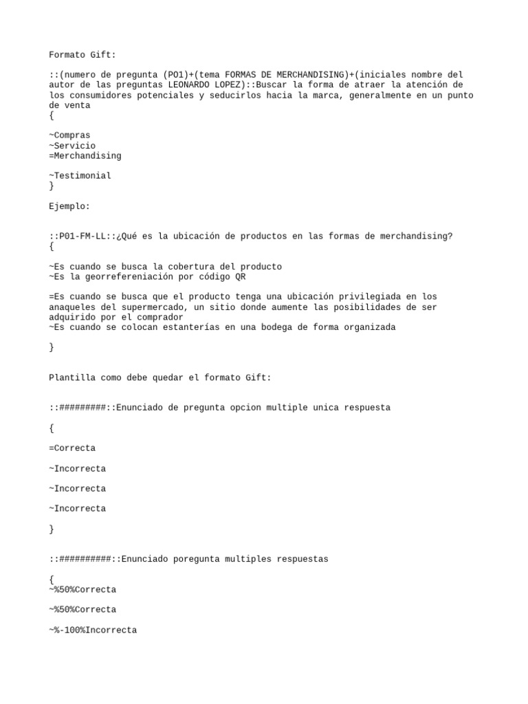 Formato GIFT Ejemplos y Plantilla | PDF