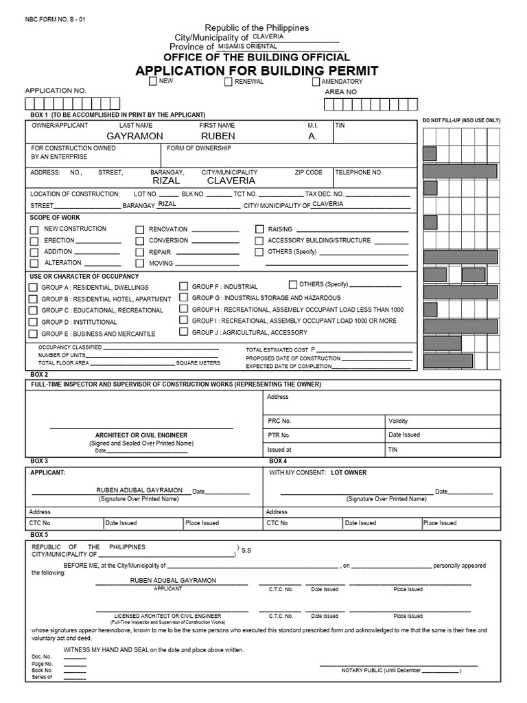 Building Permit Application Form Philippines | PDF | Specification ...