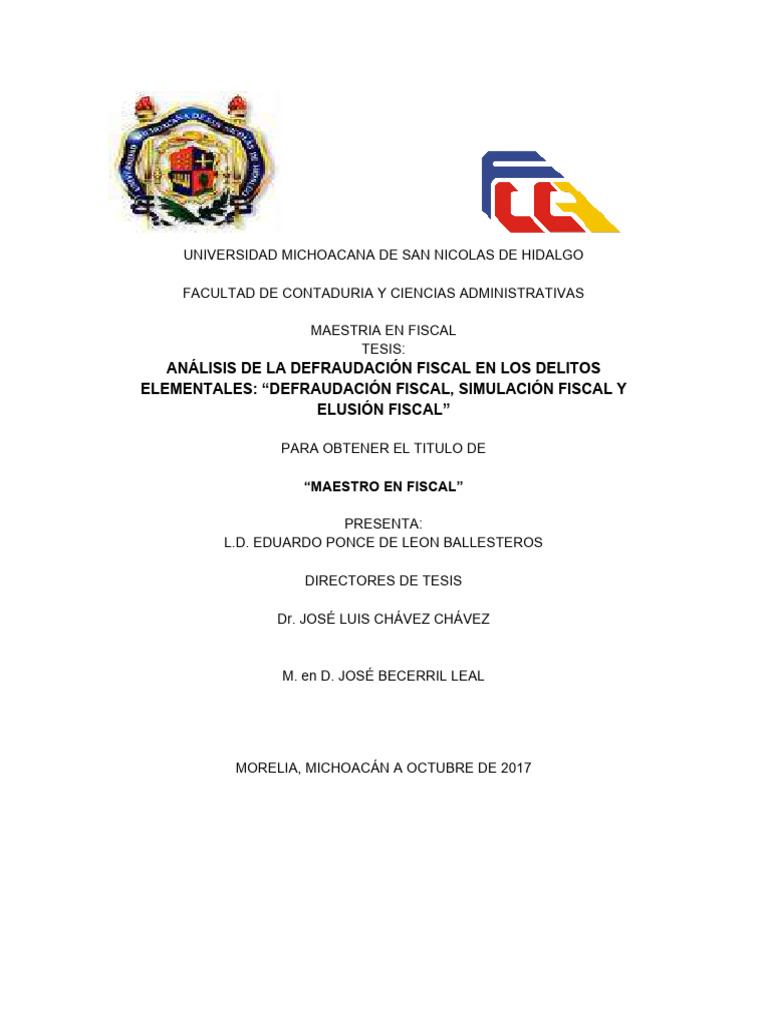 ANALISIS DE LA DEFRAUDACION FISCAL EN LOS DELITOS ELEMENTALES FCCA-M ...