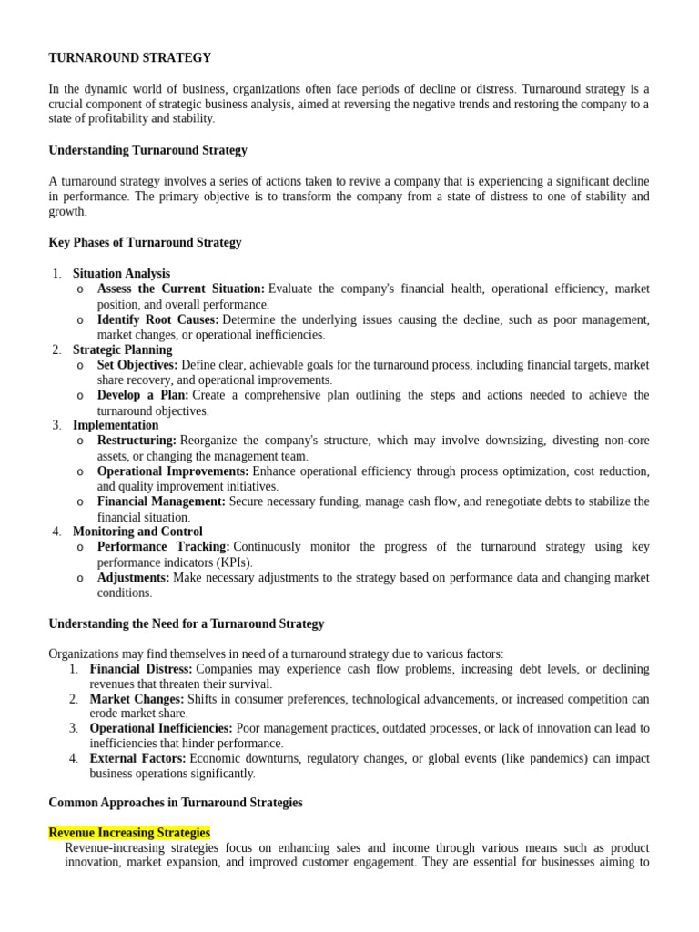 TURNAROUND STRATEGY. Revenue Increasing Strategy | PDF | Pricing | Retail