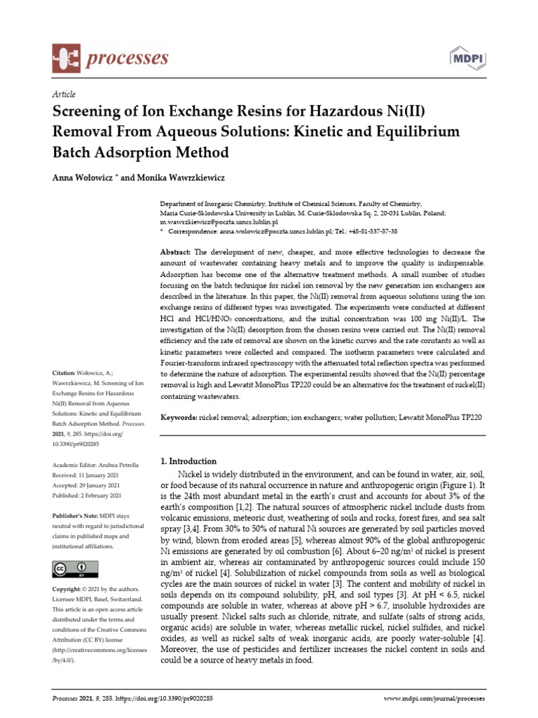 Screening of Ion Exchange Resins For Hazardous NiI | PDF | Adsorption ...