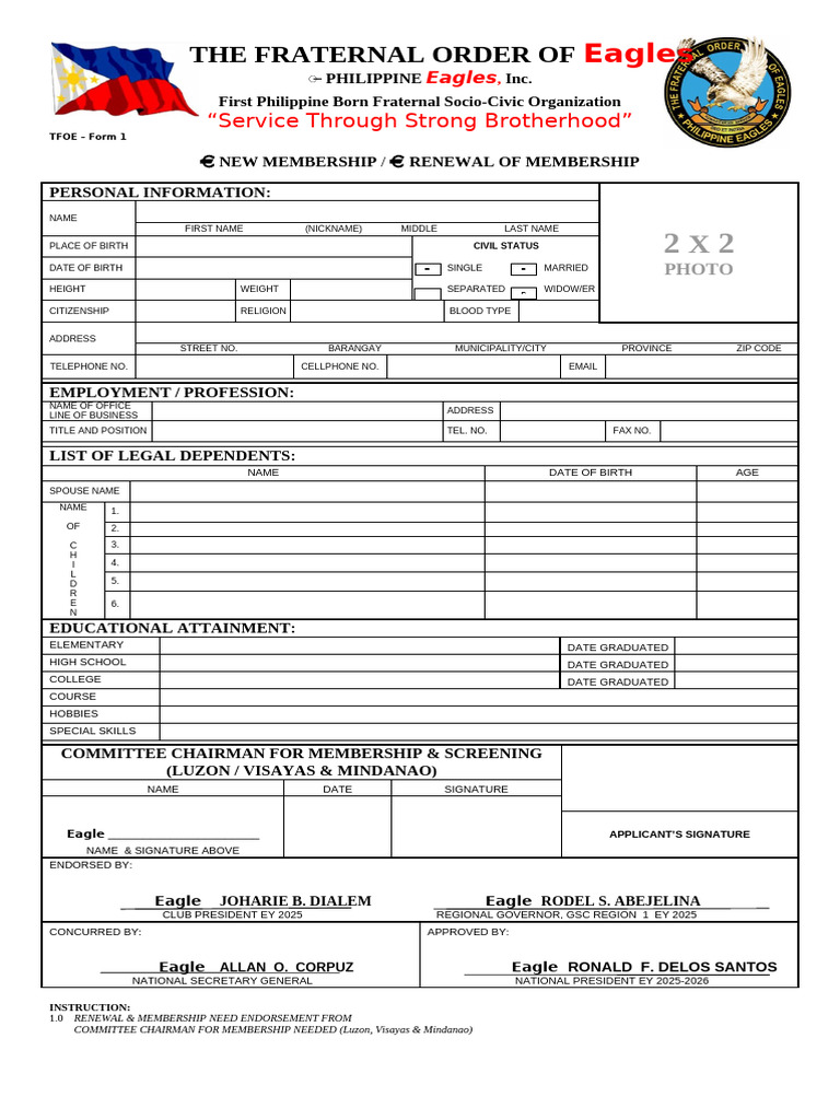 Eagles Membership Application Form 2025 | PDF