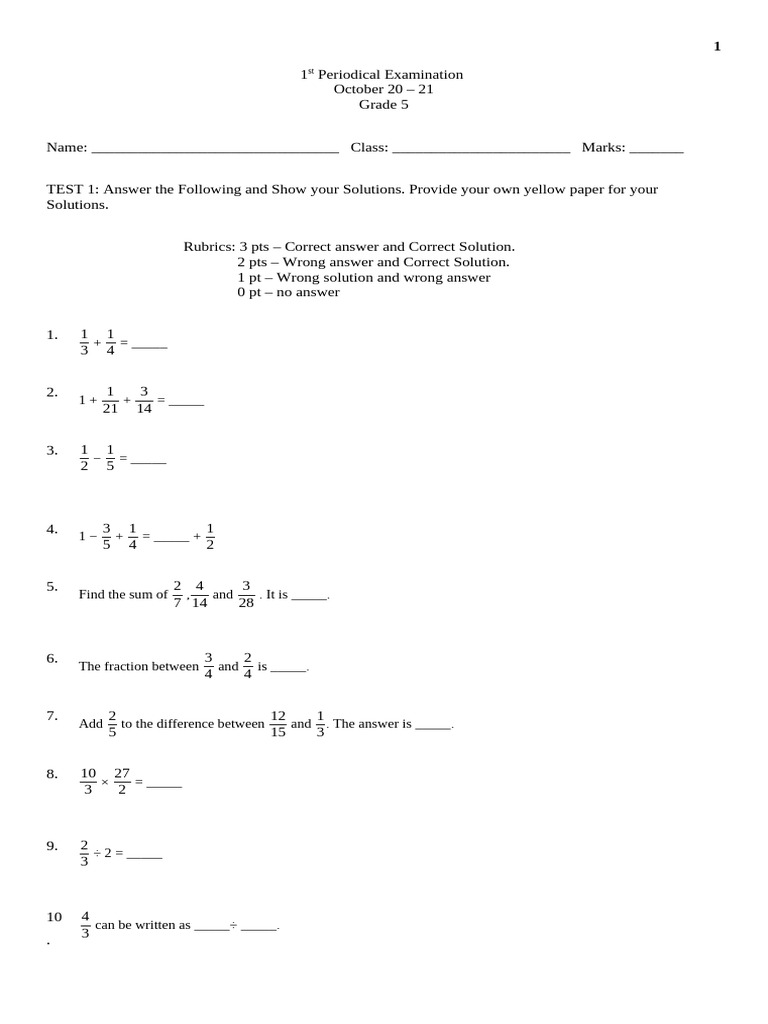 grade 6 test | PDF