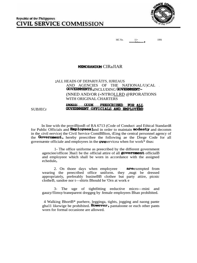 CSC Mandate On Wearing of Proper Attire | PDF | Softlines (Retail ...