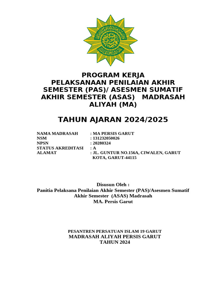 Program Pas-Asas 2024 - Ma Persis Garut | PDF
