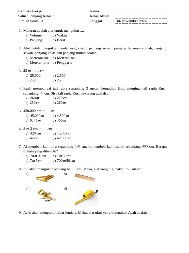 Soal Satuan Panjang Kelas 3 SD | PDF