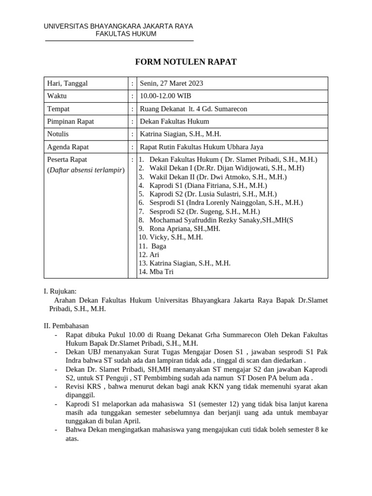Form - Notulen - Rapat RUTIN 27 Maret 2023-Hhhhhhh | PDF