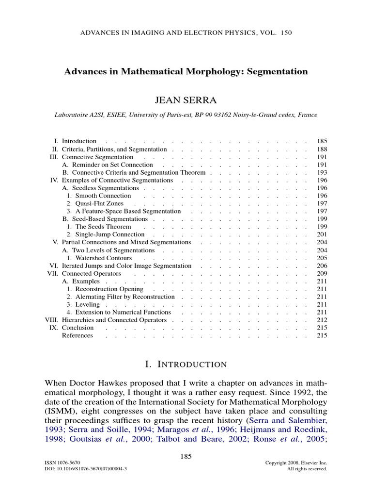 Advances in Mathematical Morphology Segmentation | PDF | Image Segmentation | Empty Set