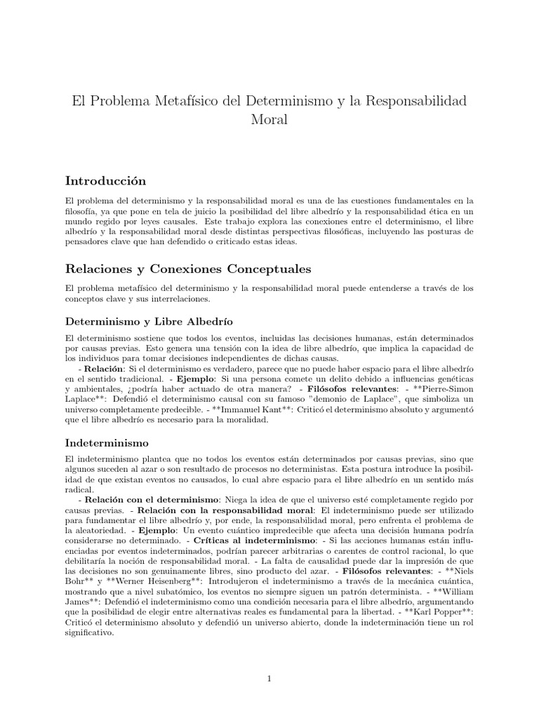Determinismo y Responsabilidad Moral | PDF | Determinismo | Indeterminismo